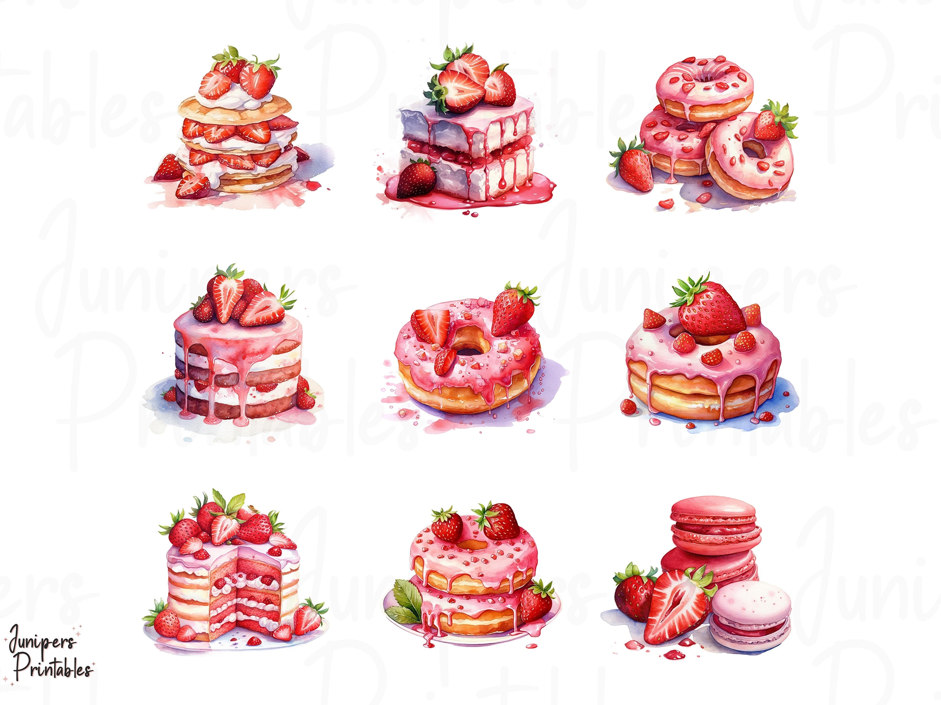 Strawberry Sweet Treats Clipart Bundle, 62 High Quality Transparent PNG ...