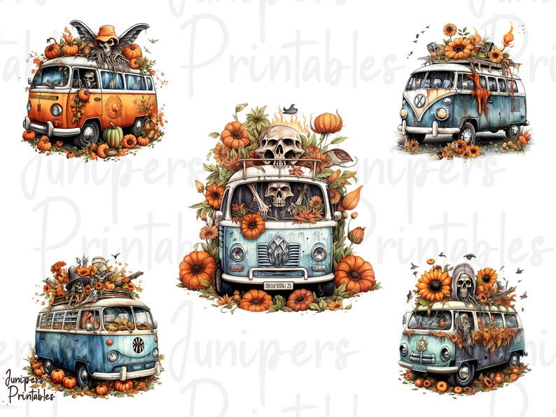 20 Halloween Vintage Bus Clipart Bundle, High Quality Transparent PNG ...