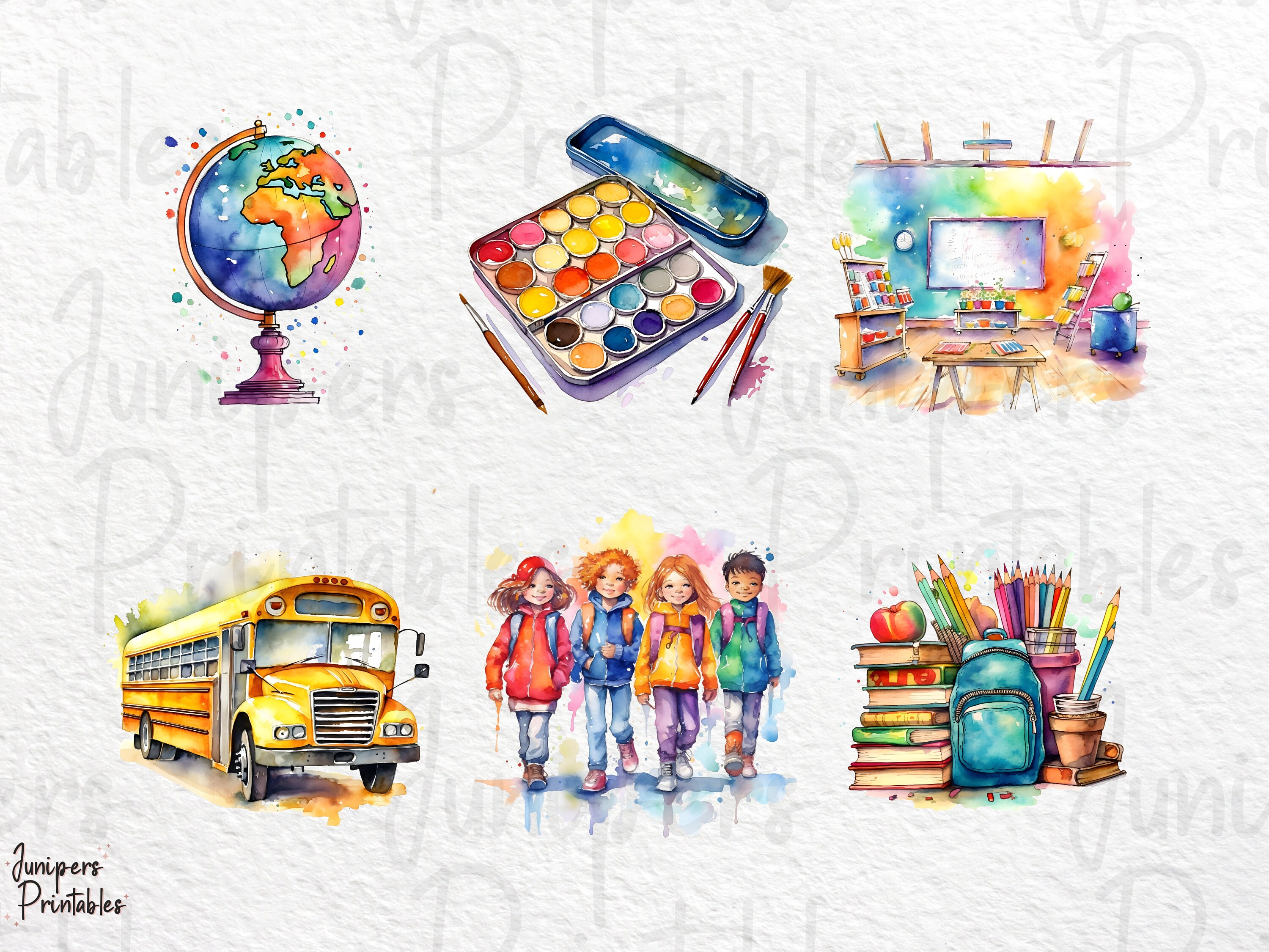 Watercolor School Clipart Back to School Clipart School - Etsy
