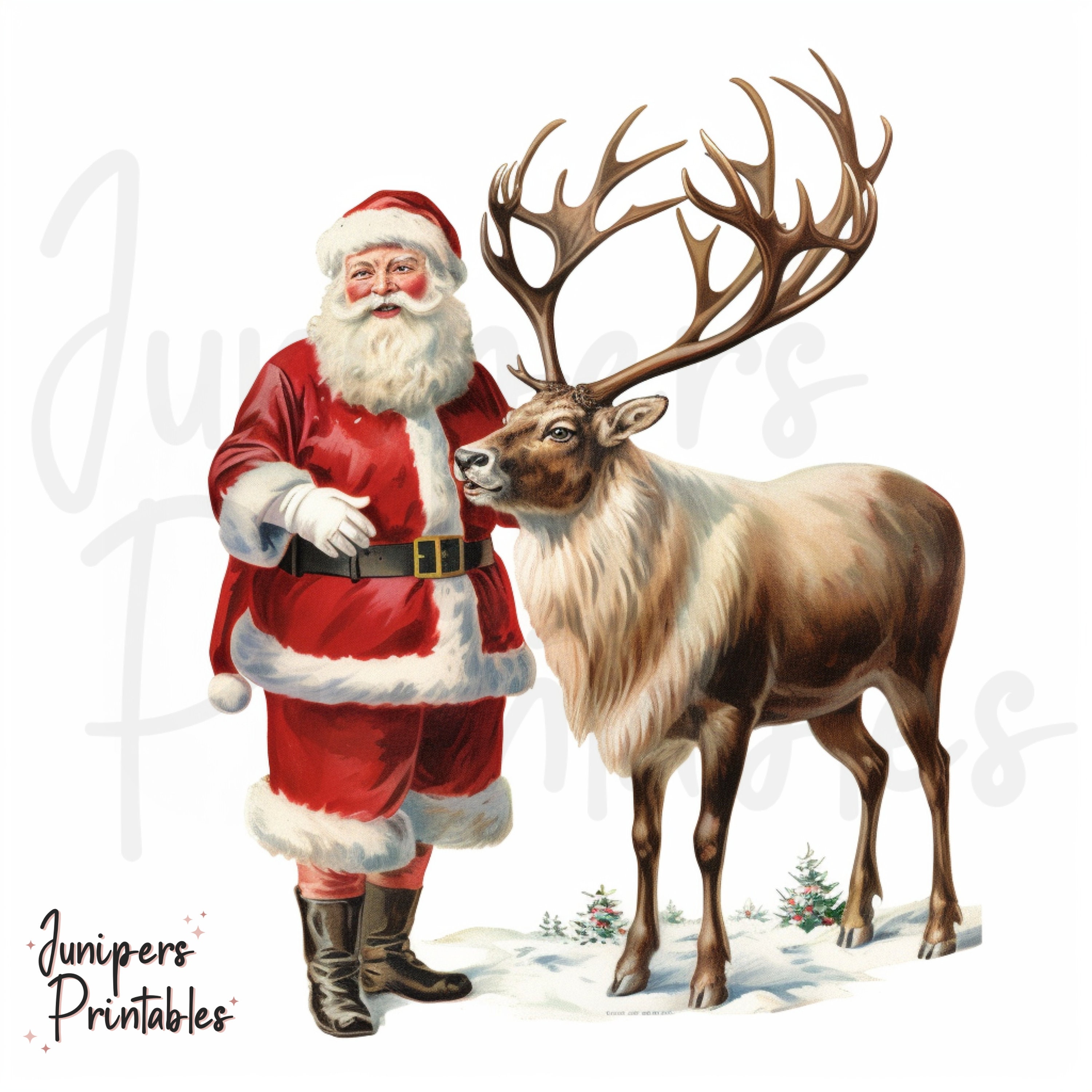 33 Christmas Santa and Reindeer Clipart, High Quality Jpgs, Digital ...