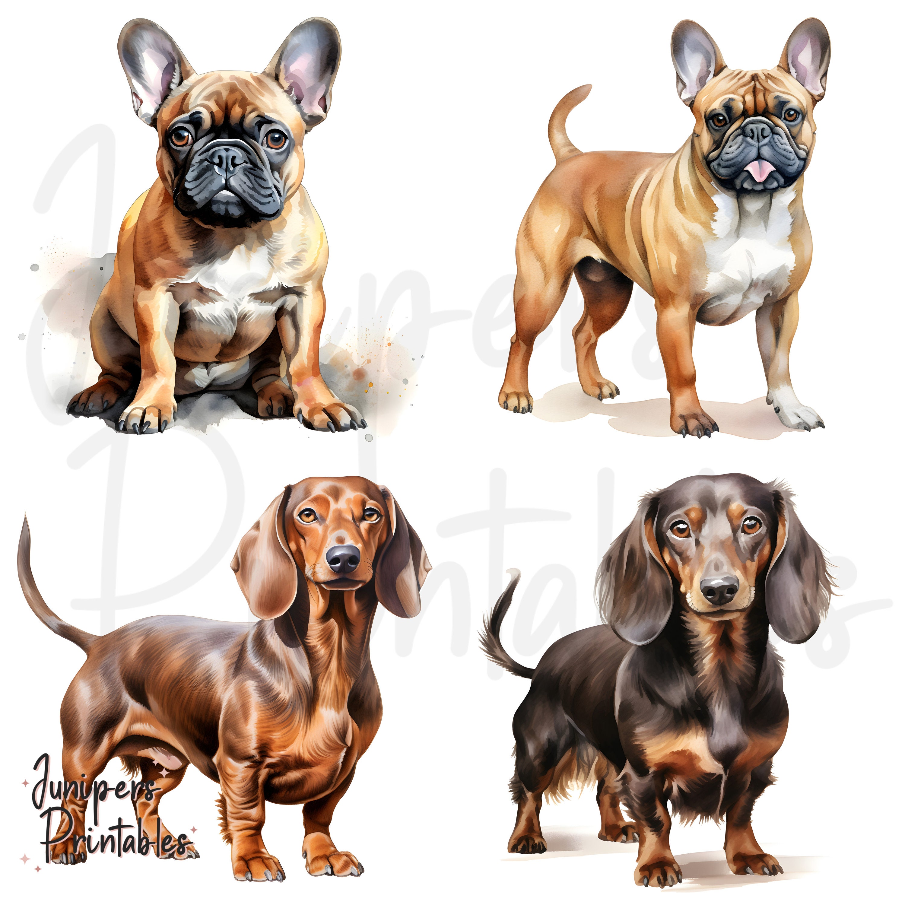 Watercolor Dog Breeds Vol. 1 Clipart Bundle, 20 High Quality Jpgs ...