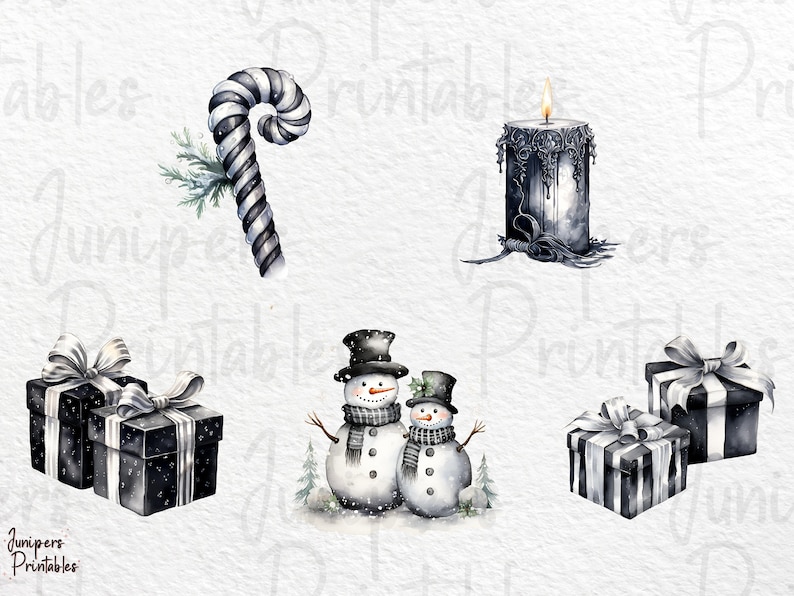 Black and White Christmas Clipart Bundle, 24 High Quality Transparent ...