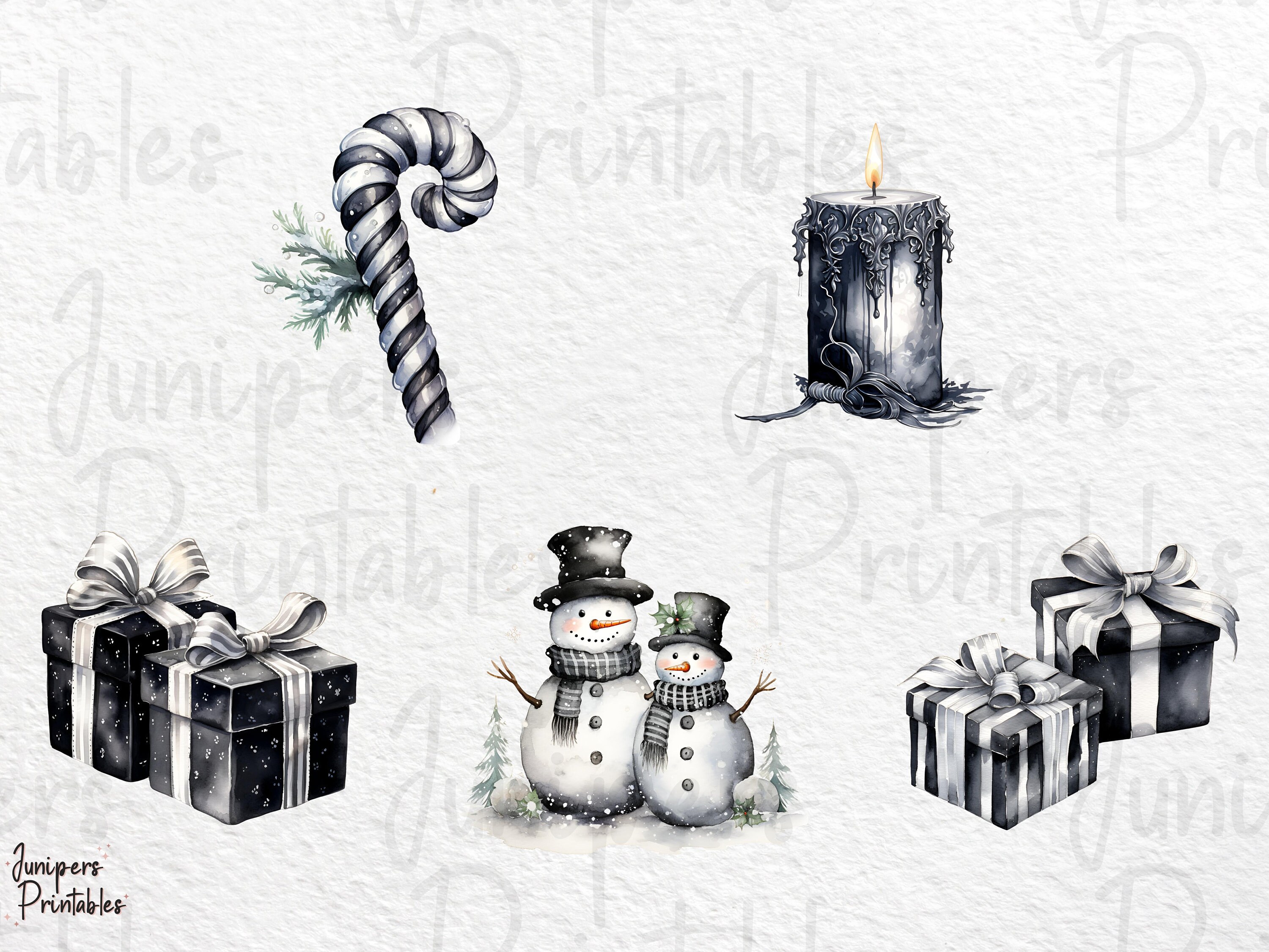Black and White Christmas Clipart Bundle, 24 High Quality Transparent ...