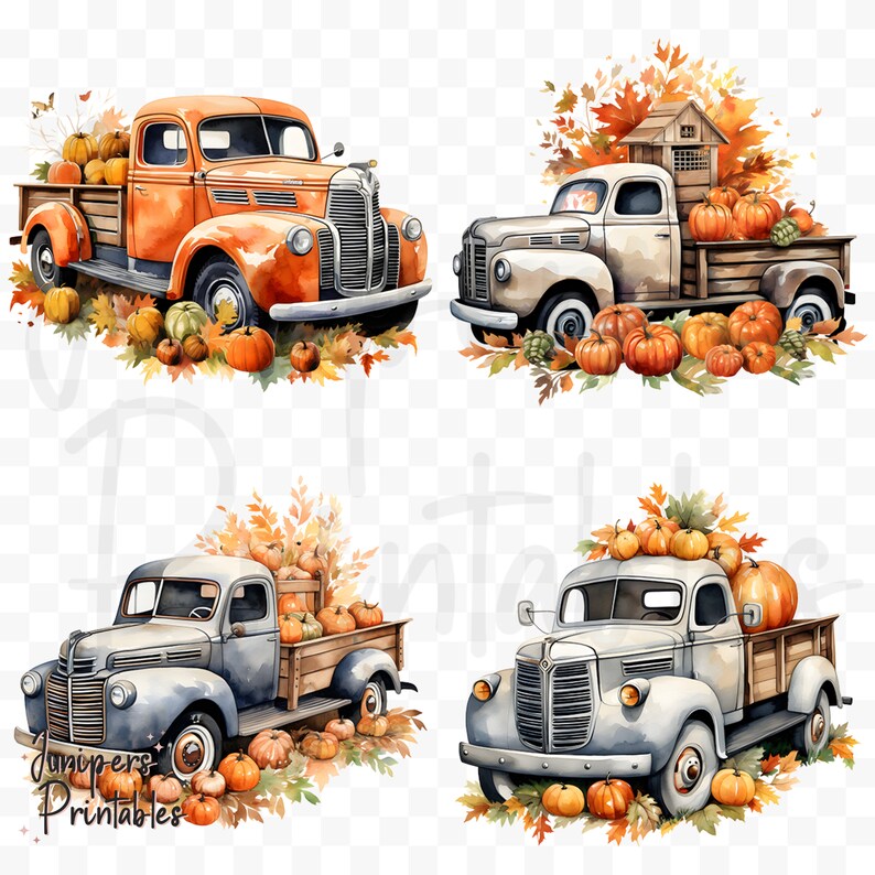 25 Fall Pumpkin Pickup Truck Clipart, High Quality Pngs, Digital ...
