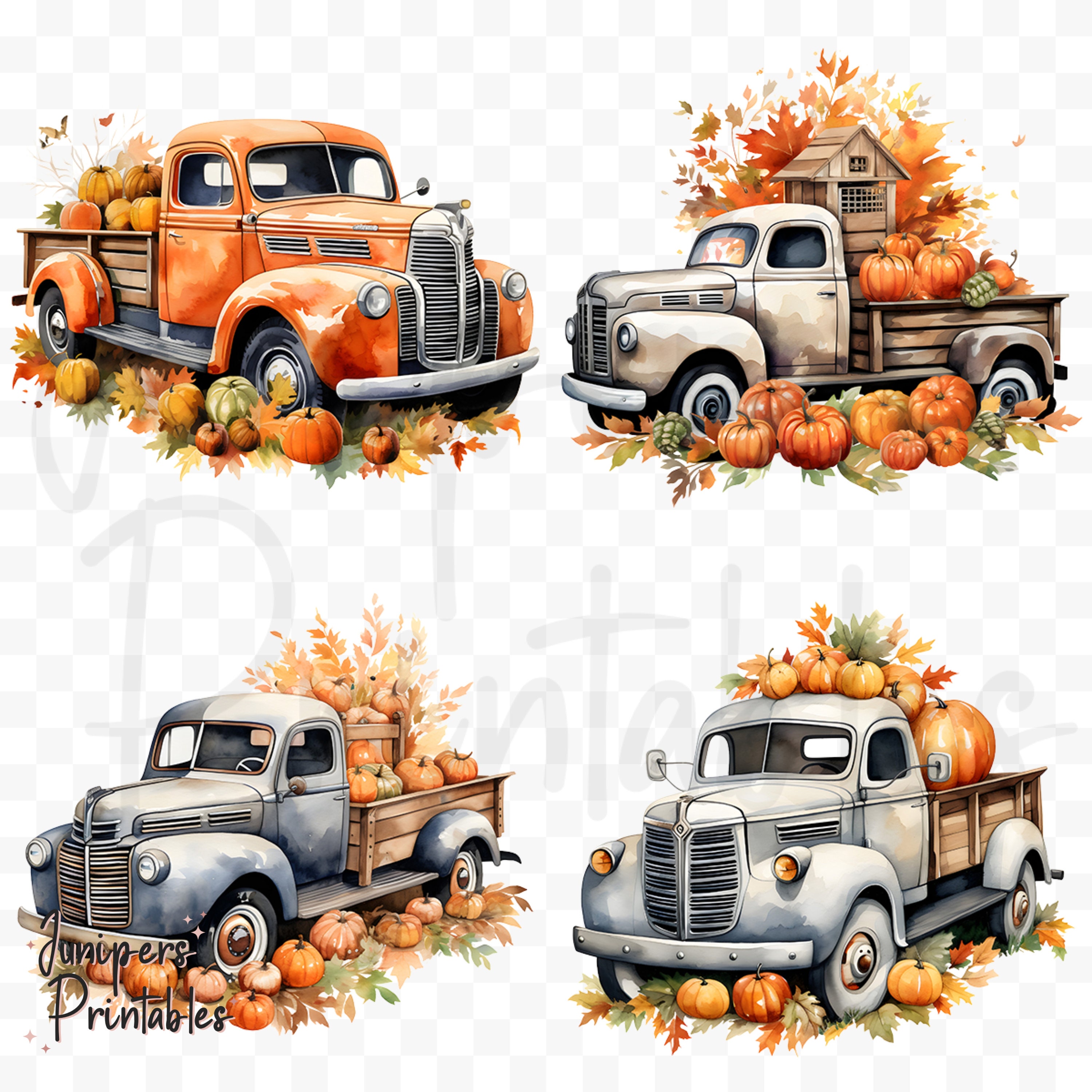 25 Fall Pumpkin Pickup Truck Clipart, High Quality Pngs, Digital ...