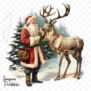 33 Christmas Santa and Reindeer Clipart, High Quality PNG, Digital ...