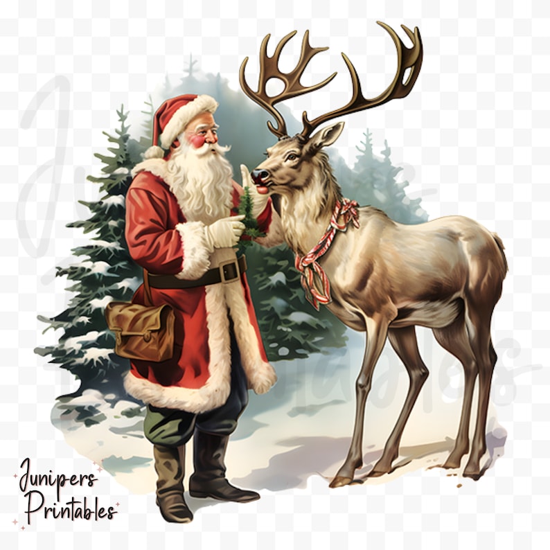33 Christmas Santa and Reindeer Clipart, High Quality PNG, Digital ...