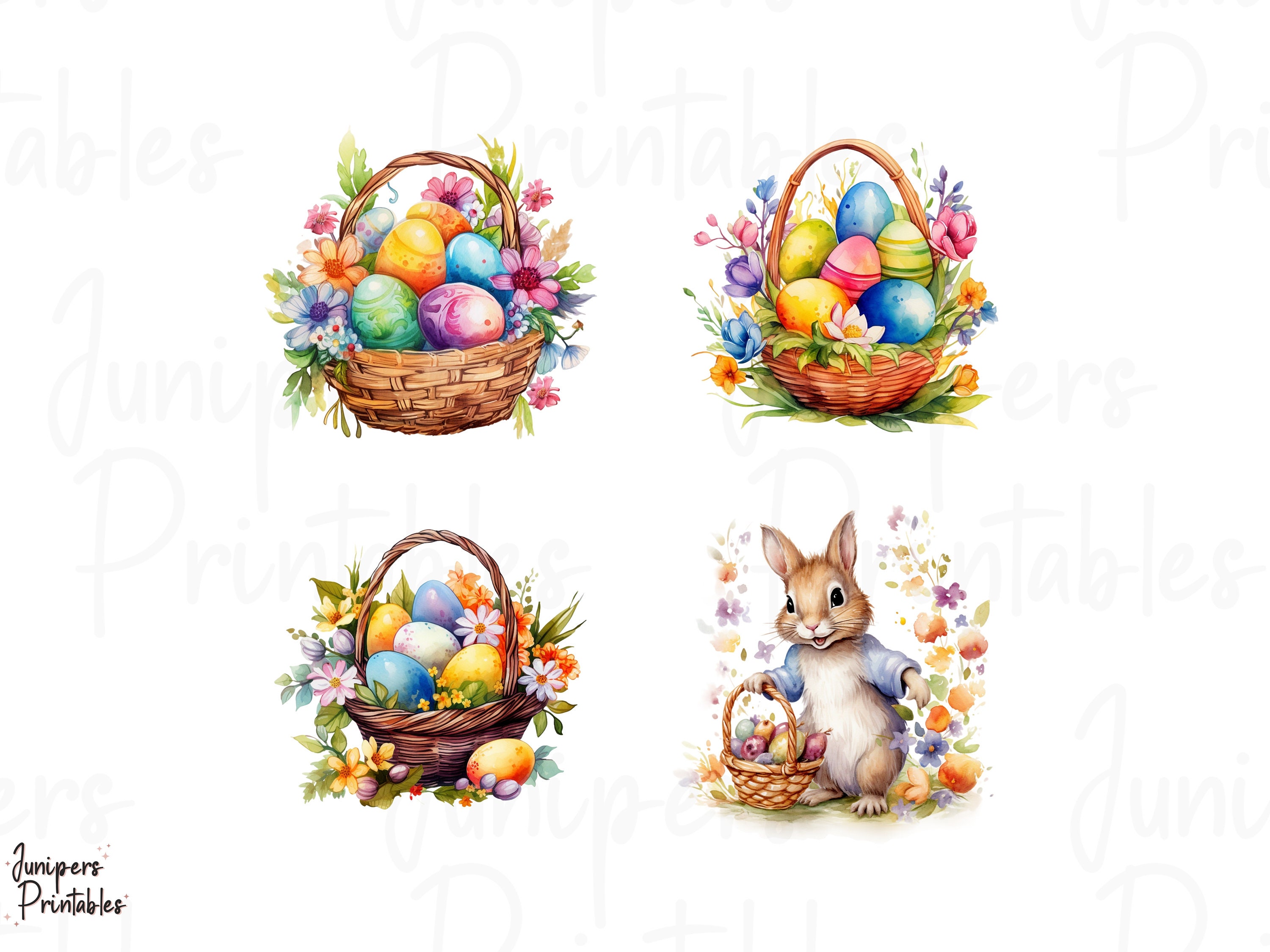 Watercolor Easter Clipart Bundle, Spring Clipart, Easter Bunny Clipart ...