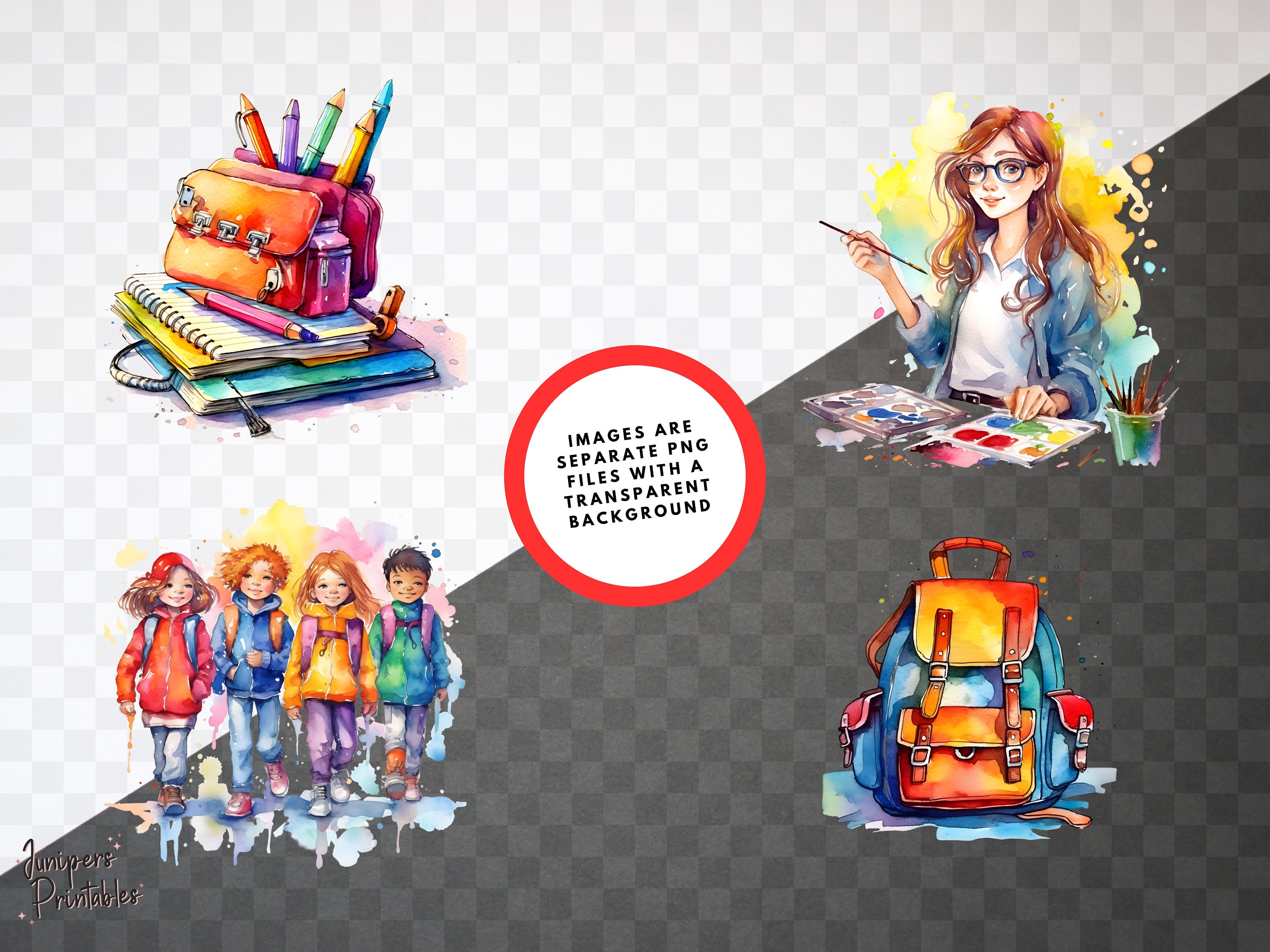 Watercolor School Clipart Back to School Clipart School - Etsy