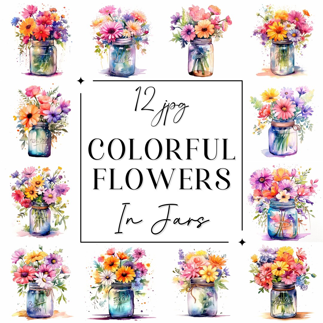 Vase of Colorful Flowers Clipart 12 High Quality Jpgs Vivid Mixed ...