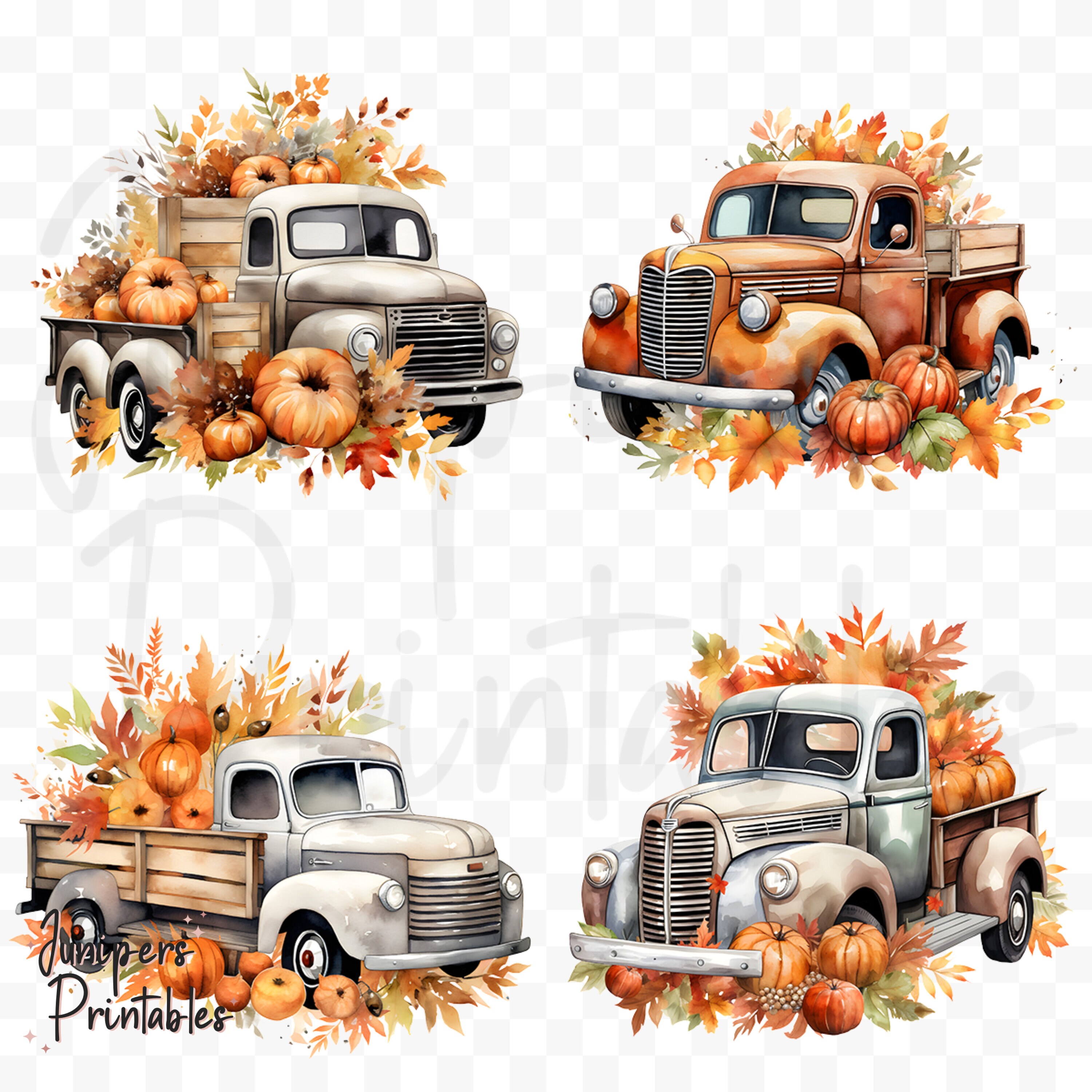 25 Fall Pumpkin Pickup Truck Clipart, High Quality Pngs, Digital ...