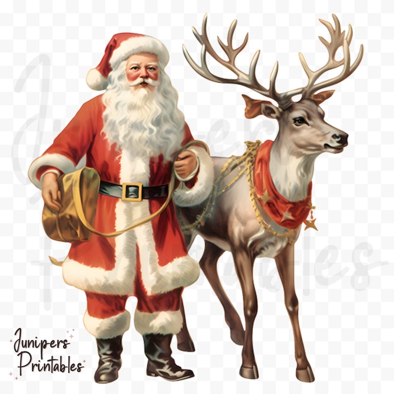 33 Christmas Santa and Reindeer Clipart, High Quality PNG, Digital ...