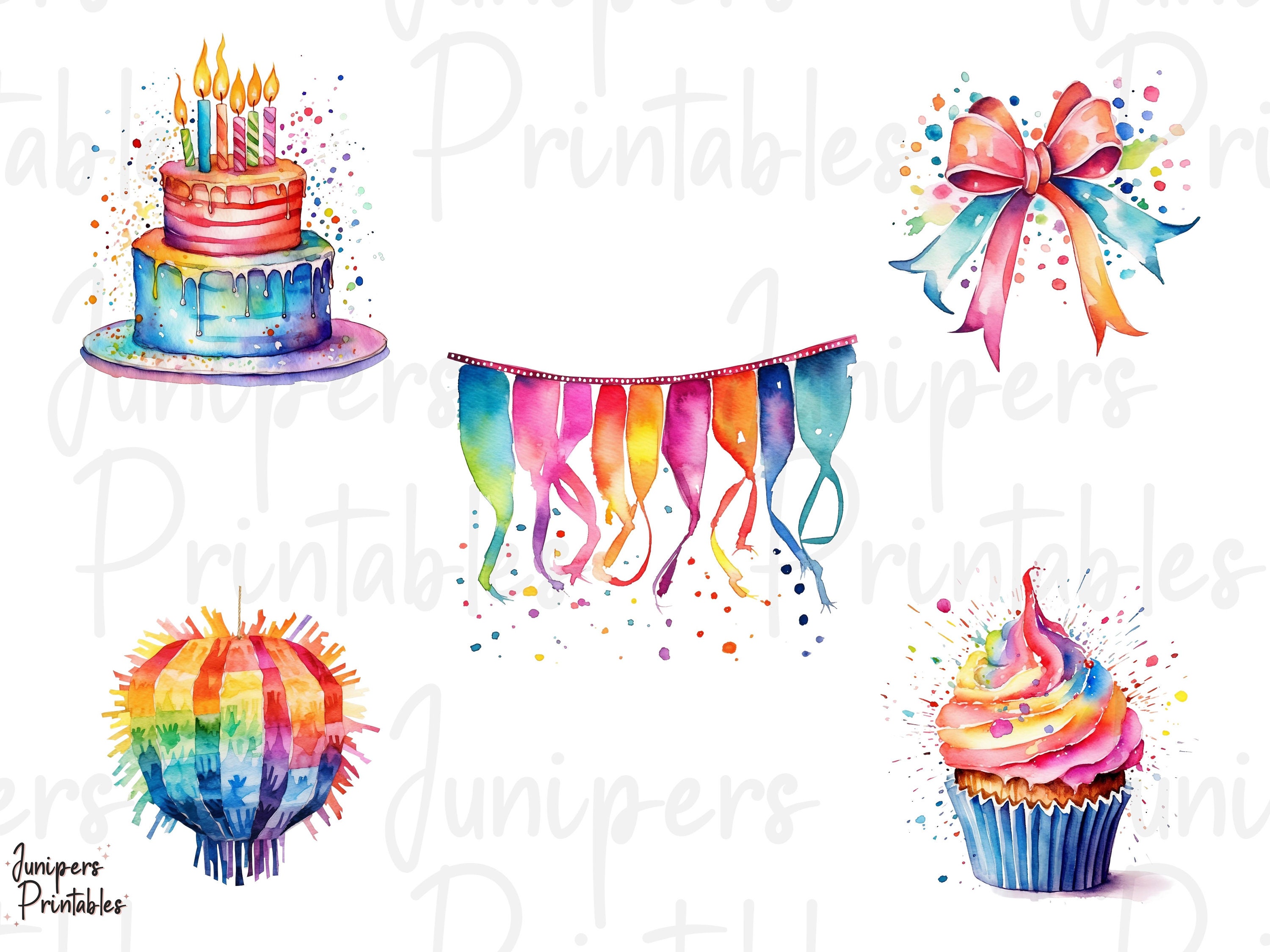 Rainbow Birthday Party Clipart Bundle 25 High Quality - Etsy
