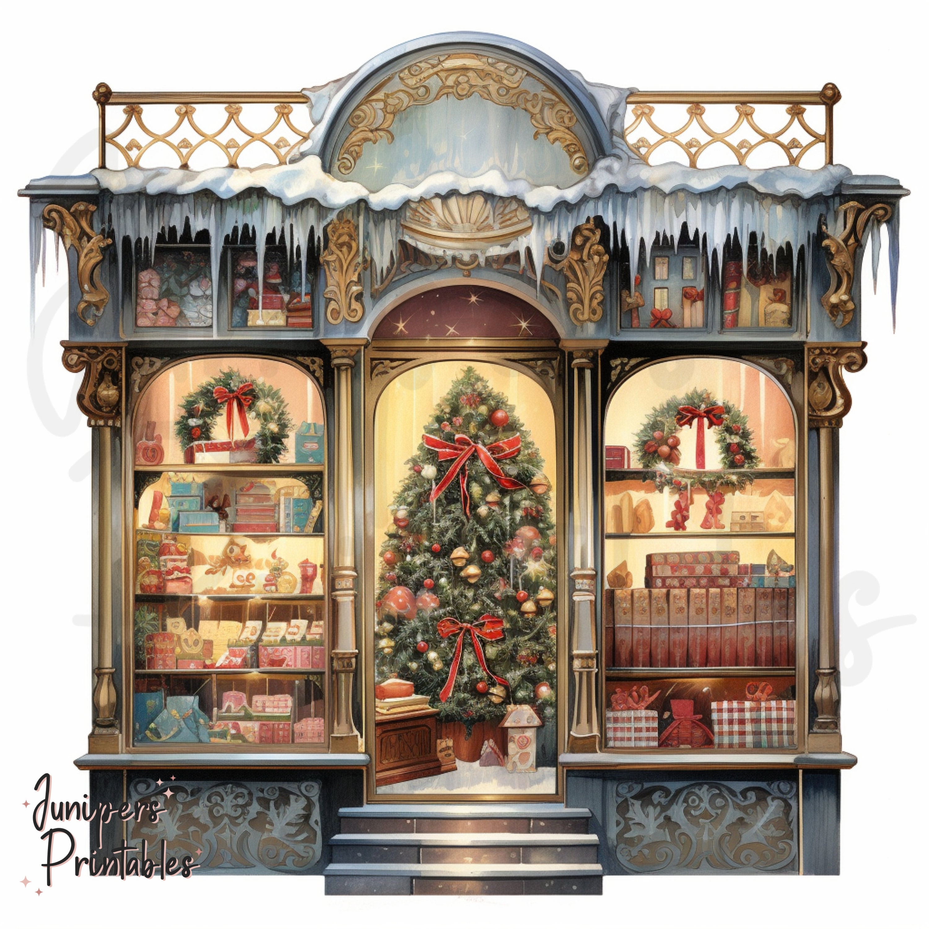 27 Vintage Christmas Store Front Clipart, High Quality Jpgs, Digital Download Card Making ...