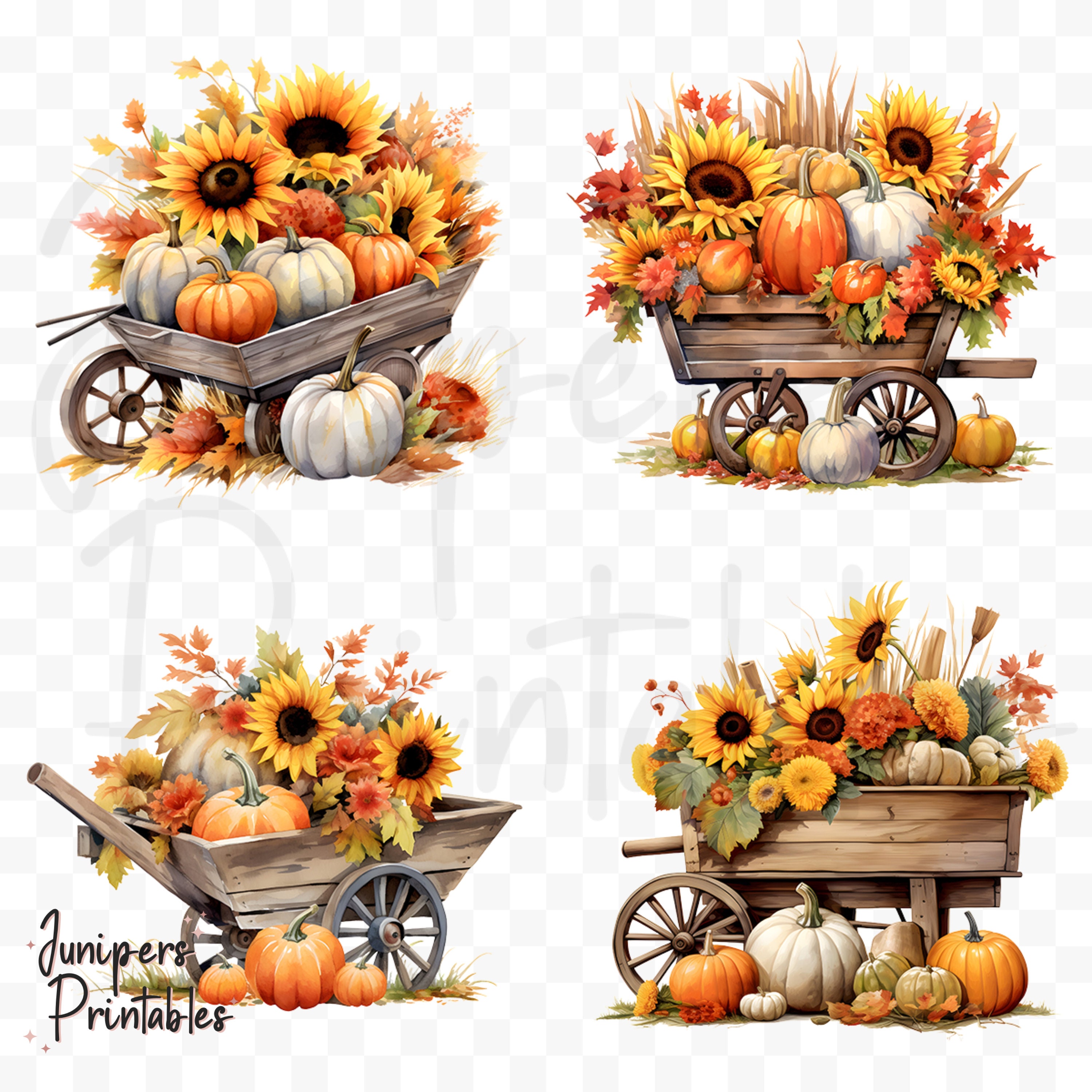20 Fall Pumpkin Sunflower Wheelbarrow Clipart, High Quality Pngs ...