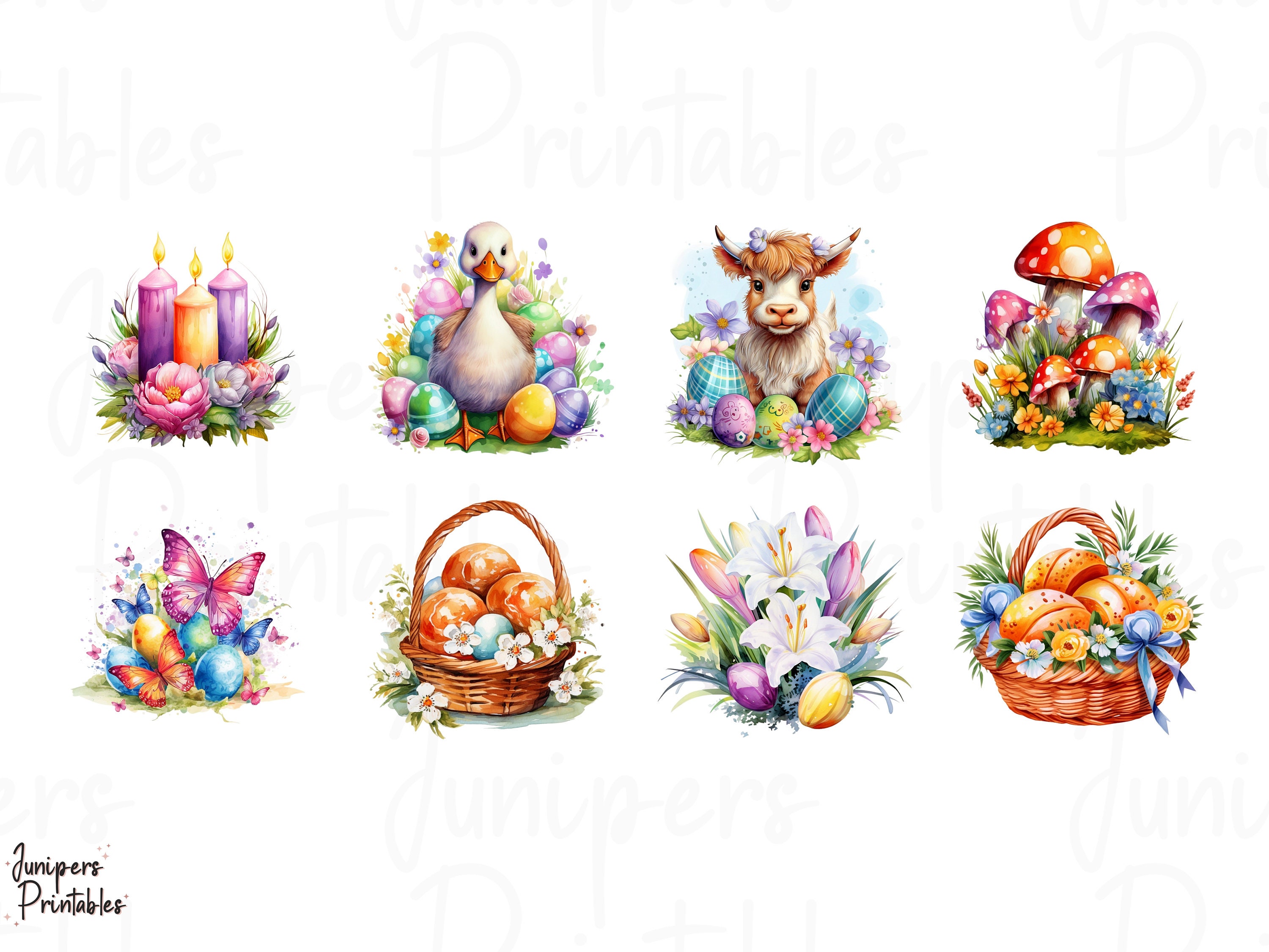 Watercolor Easter Clipart Bundle, Spring Clipart, Easter Bunny Clipart ...