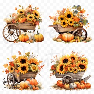 20 Fall Pumpkin Sunflower Wheelbarrow Clipart, High Quality Pngs ...