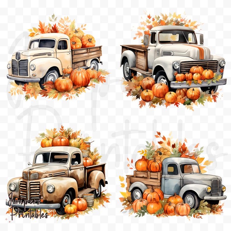 25 Fall Pumpkin Pickup Truck Clipart, High Quality Pngs, Digital ...