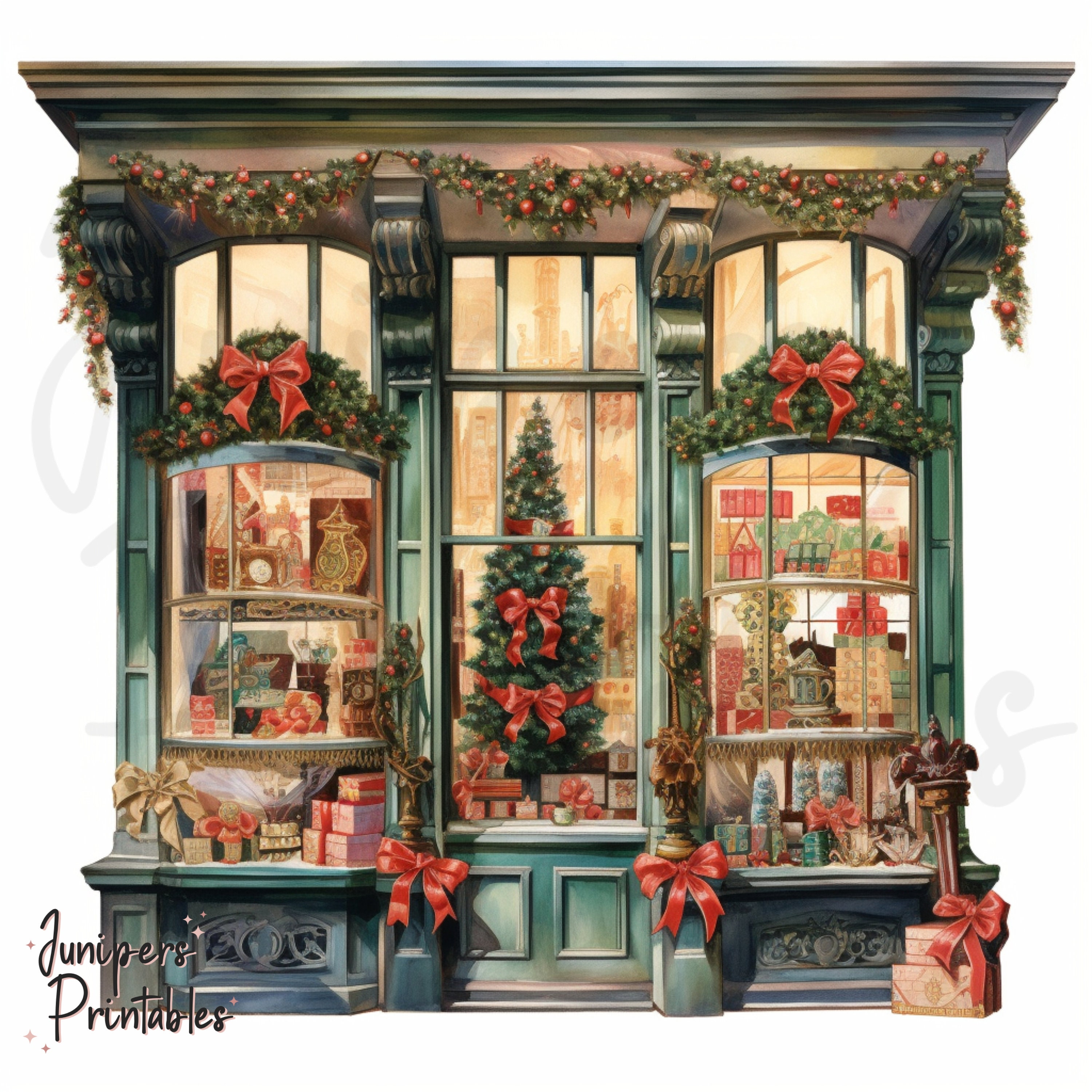 27 Vintage Christmas Store Front Clipart, High Quality Jpgs, Digital ...