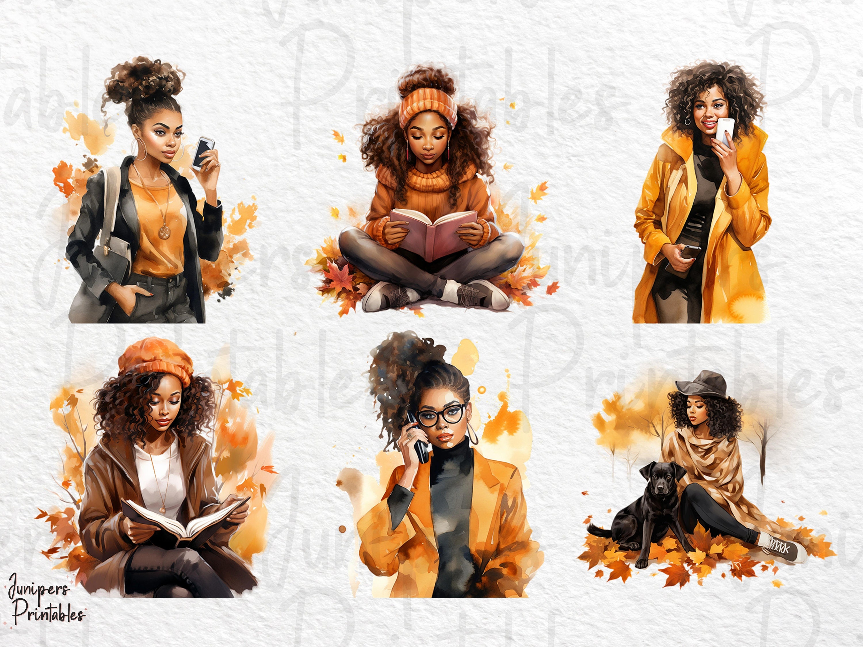 40 Watercolor Autumn Black Girl Clipart Png Fashion Girl - Etsy