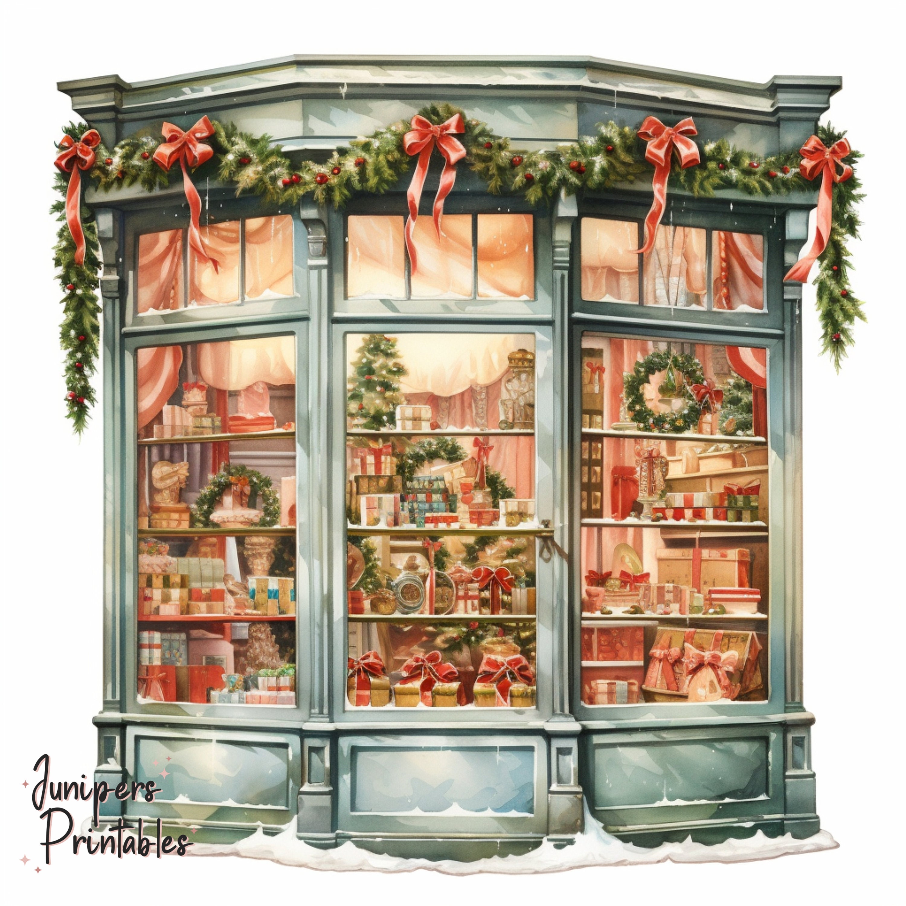 27 Vintage Christmas Store Front Clipart, High Quality Jpgs, Digital ...