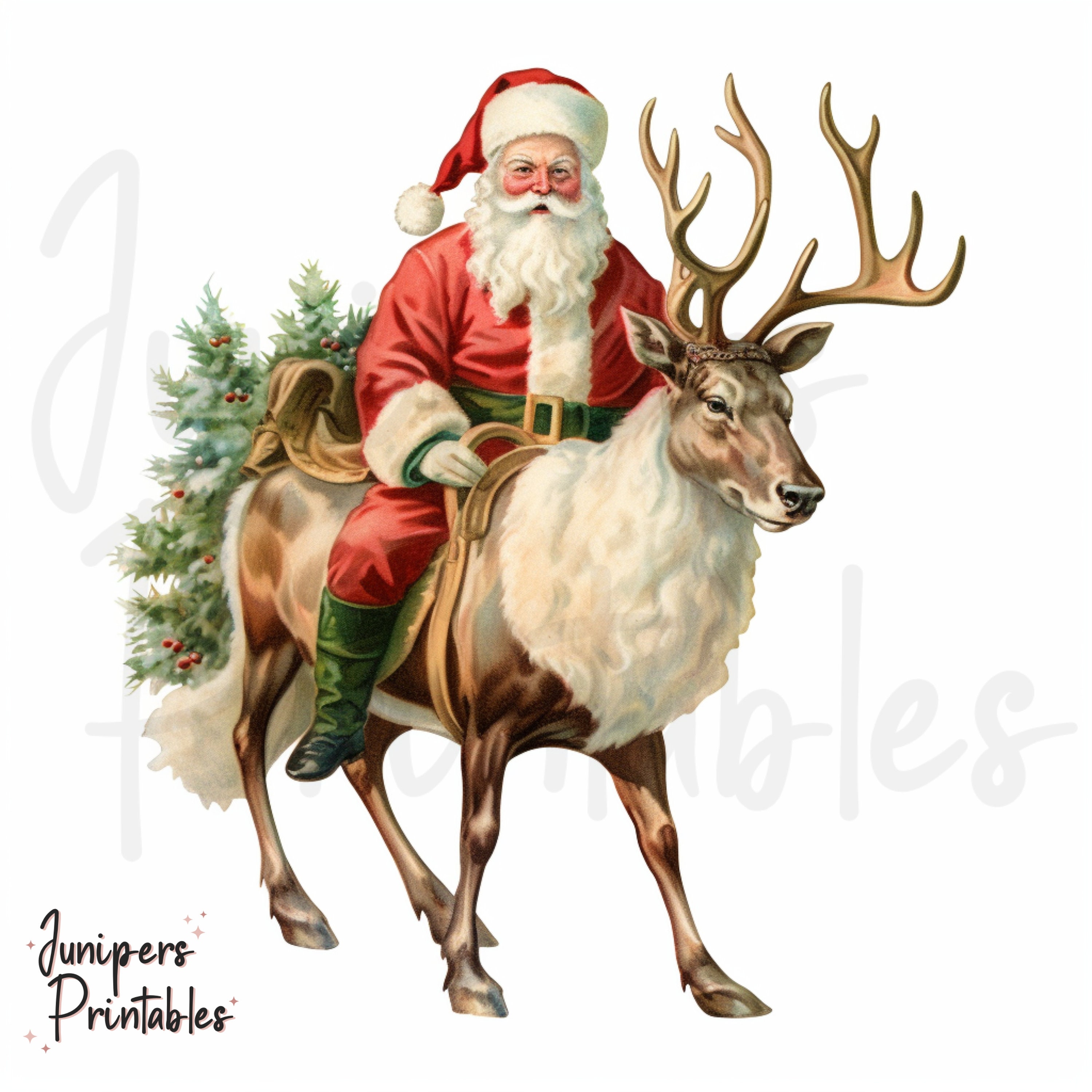 33 Christmas Santa and Reindeer Clipart, High Quality Jpgs, Digital ...