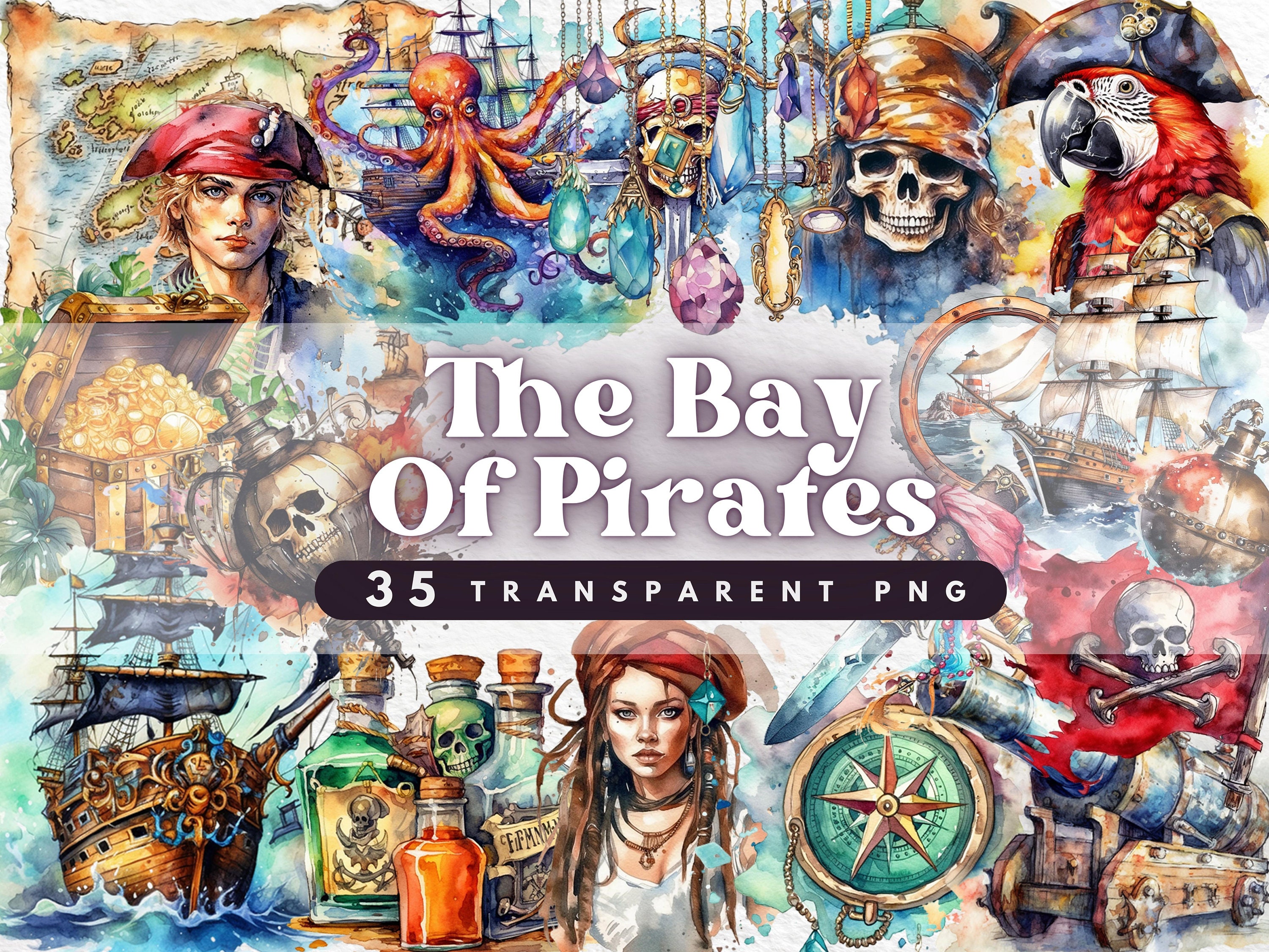 Pirate Adventure Clipart Bundle, 35 High Quality Transparent PNG for ...