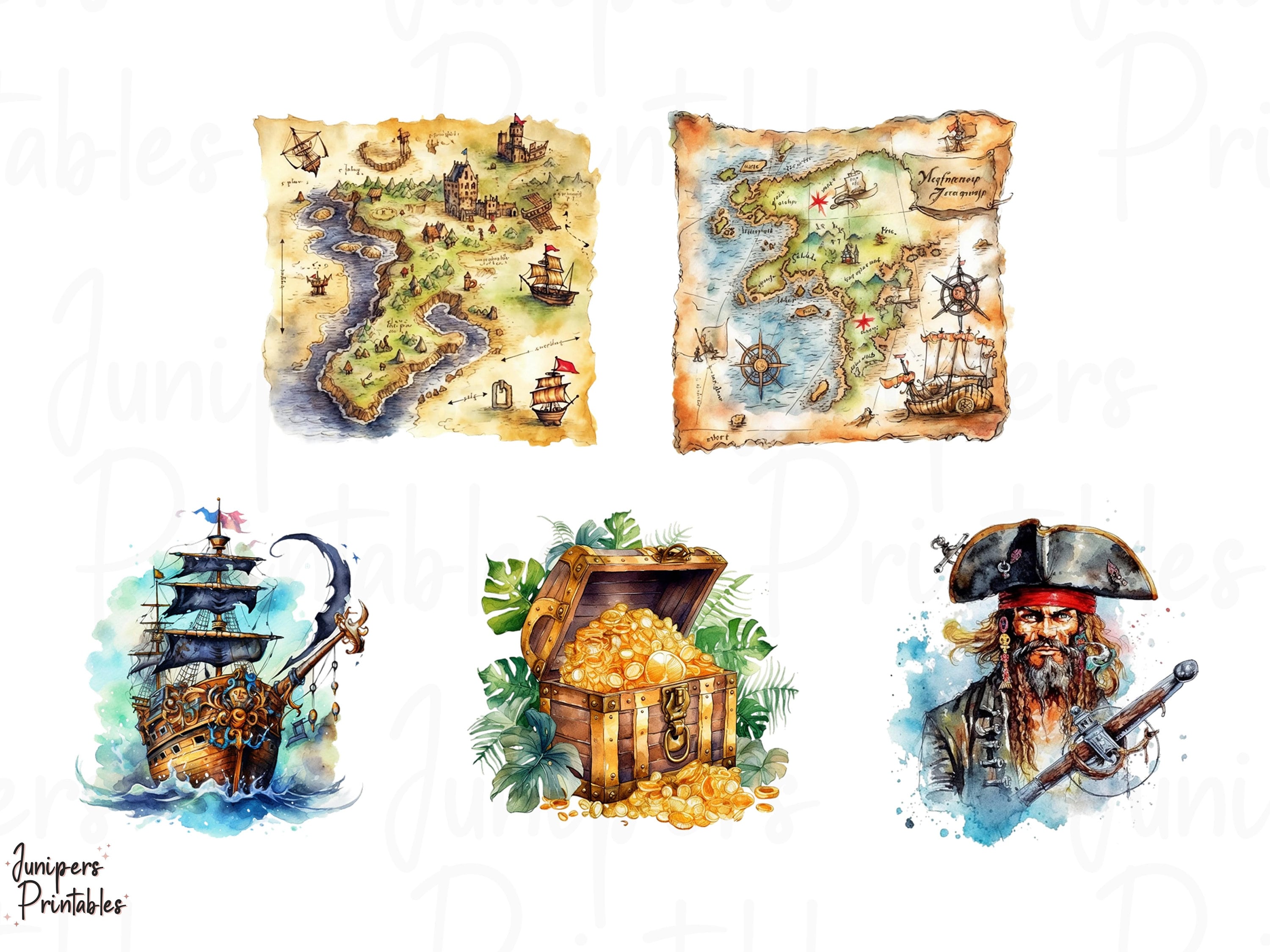 Pirate Adventure Clipart Bundle, 35 High Quality Transparent PNG for ...