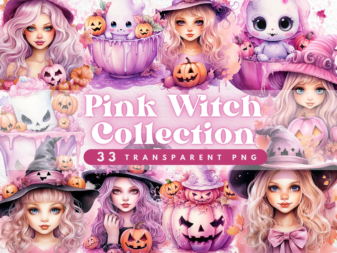 33 Pink Halloween Witch Clipart Bundle, High Quality Transparent PNG ...