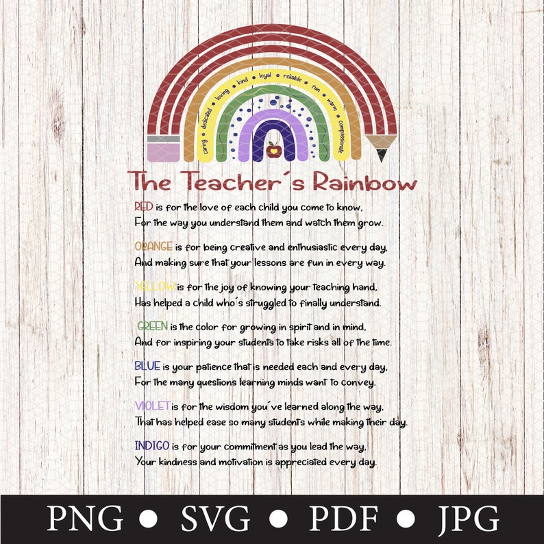Teacher Rainbow Poem | Teacher Appreciation Printable | Teacher Poem ...