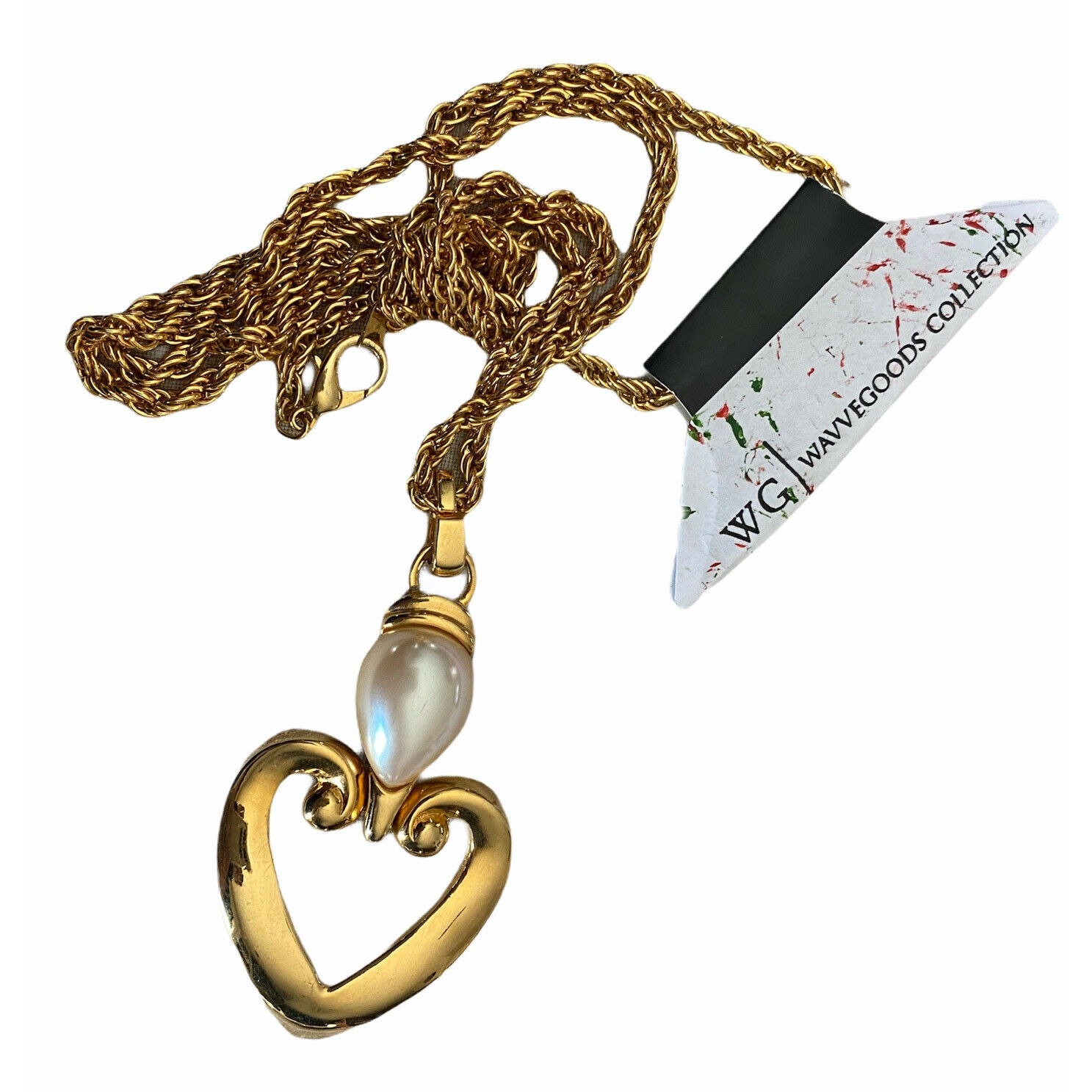 Rare Vintage Ralph Lauren Pearl Heart Pendant Chain RLL Necklace Gold ...