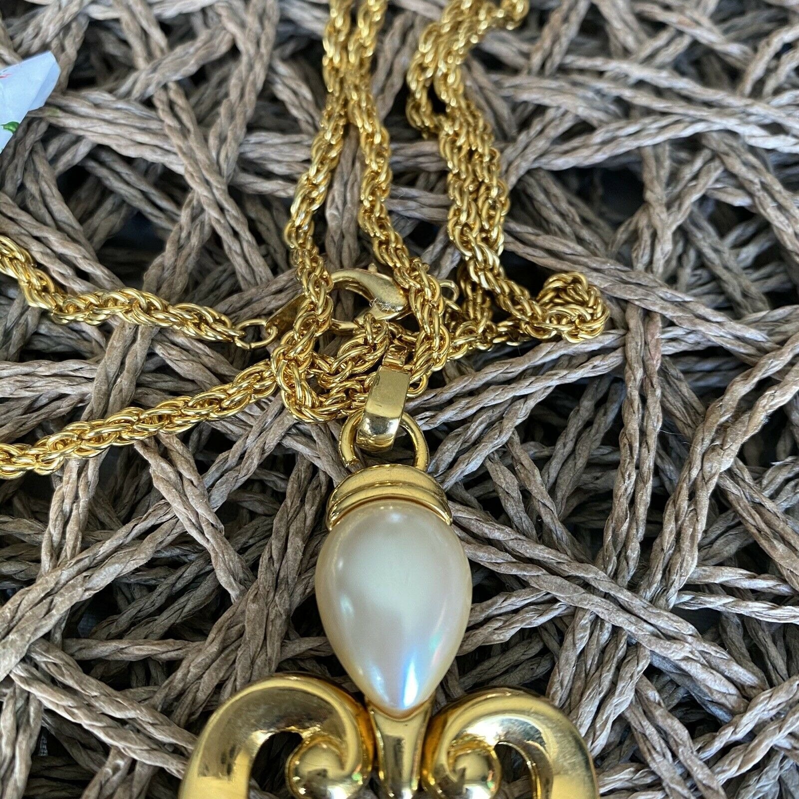 Rare Vintage Ralph Lauren Pearl Heart Pendant Chain RLL Necklace Gold ...