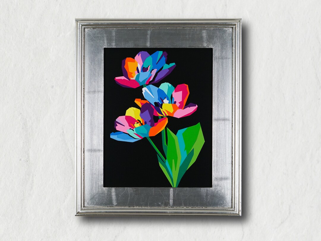Floral Art Home Decor WPAP Modern Art Flowers on Black Background ...