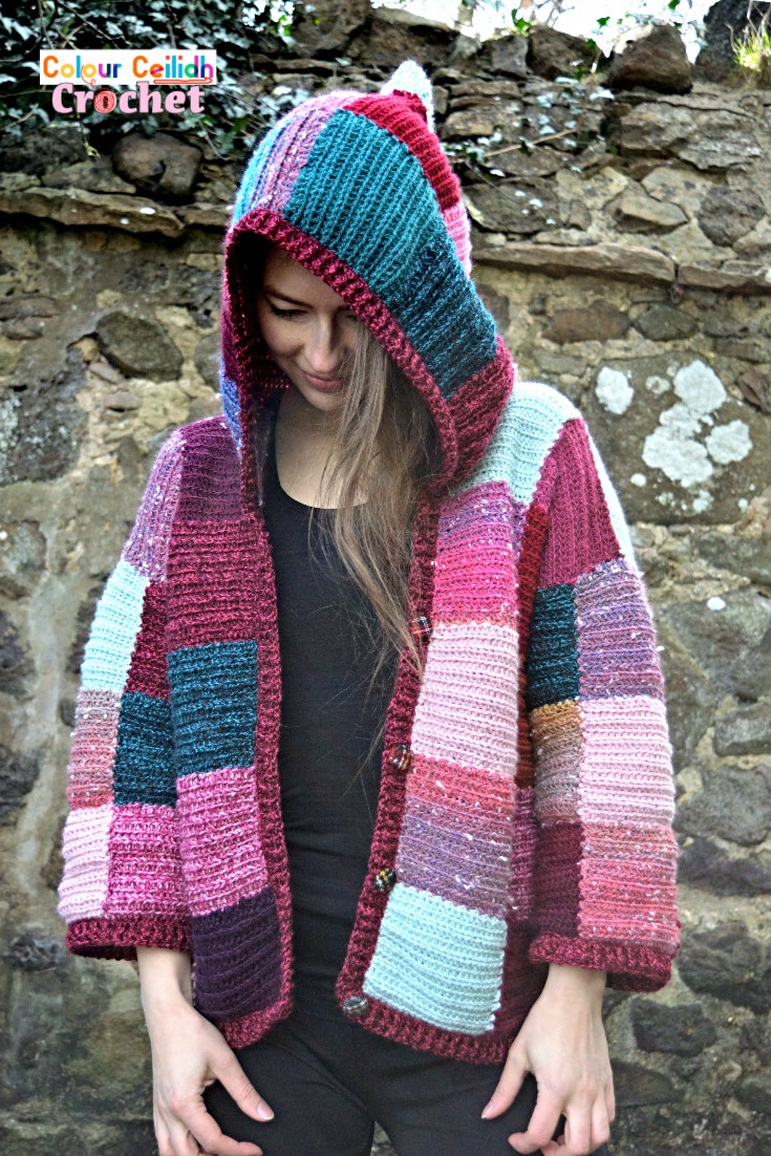 Download and Crochet the Hooded Patchwork Squares Cardi • Craftdrawer