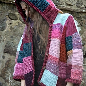 Crochet Patchwork Hoodie Pattern PDF | Patchwork Cardigan for Beginners ...