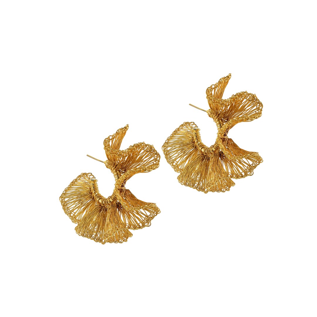 Handmade 18K Gold Filled Wire Crochet Earrings: Ruffled Rio Hoops - Etsy