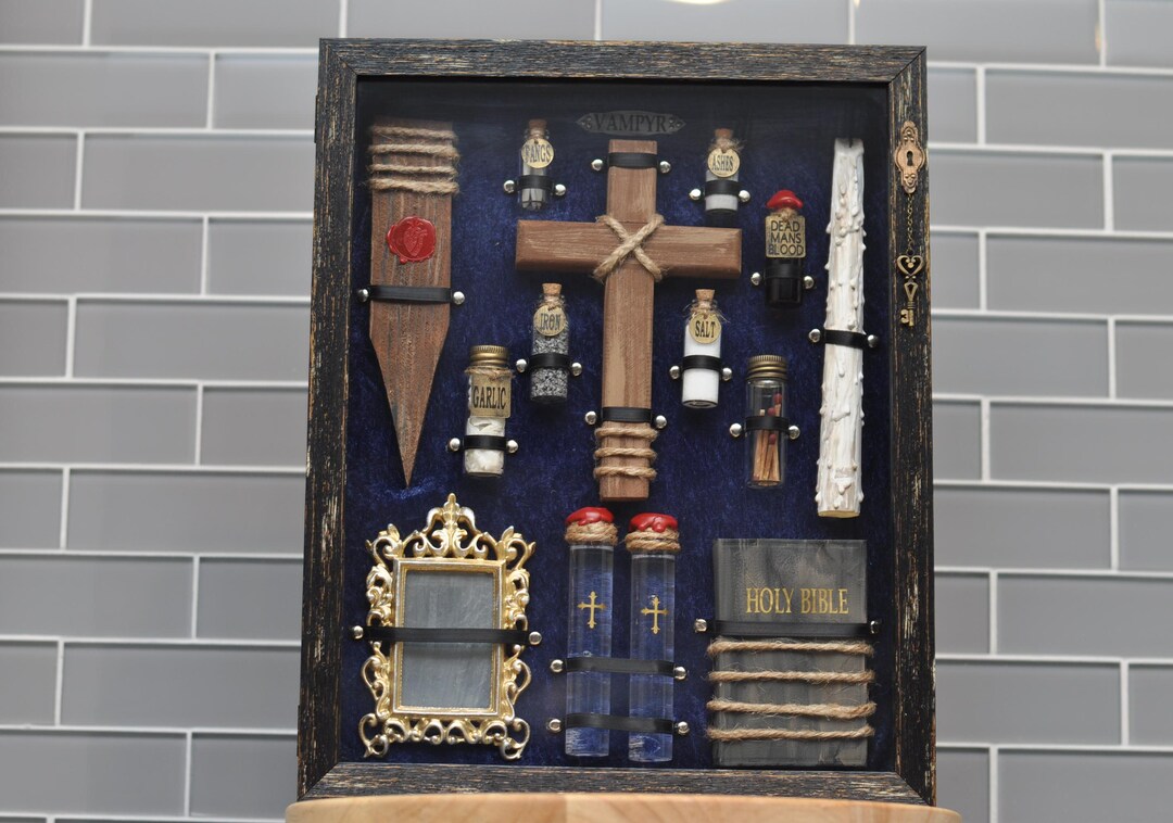Vintage Vampire Hunting Kit Shadow Box Crushed Velvet Blue - Etsy