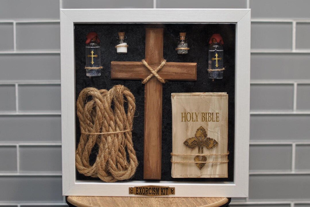 Vintage Exorcism Kit Shadow Box White Frame Black Velvet - Etsy