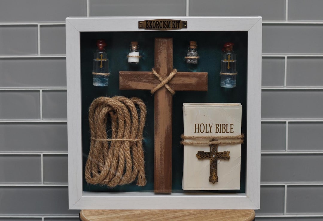 Vintage Exorcism Kit Shadow Box- White Frame- Teal - Etsy