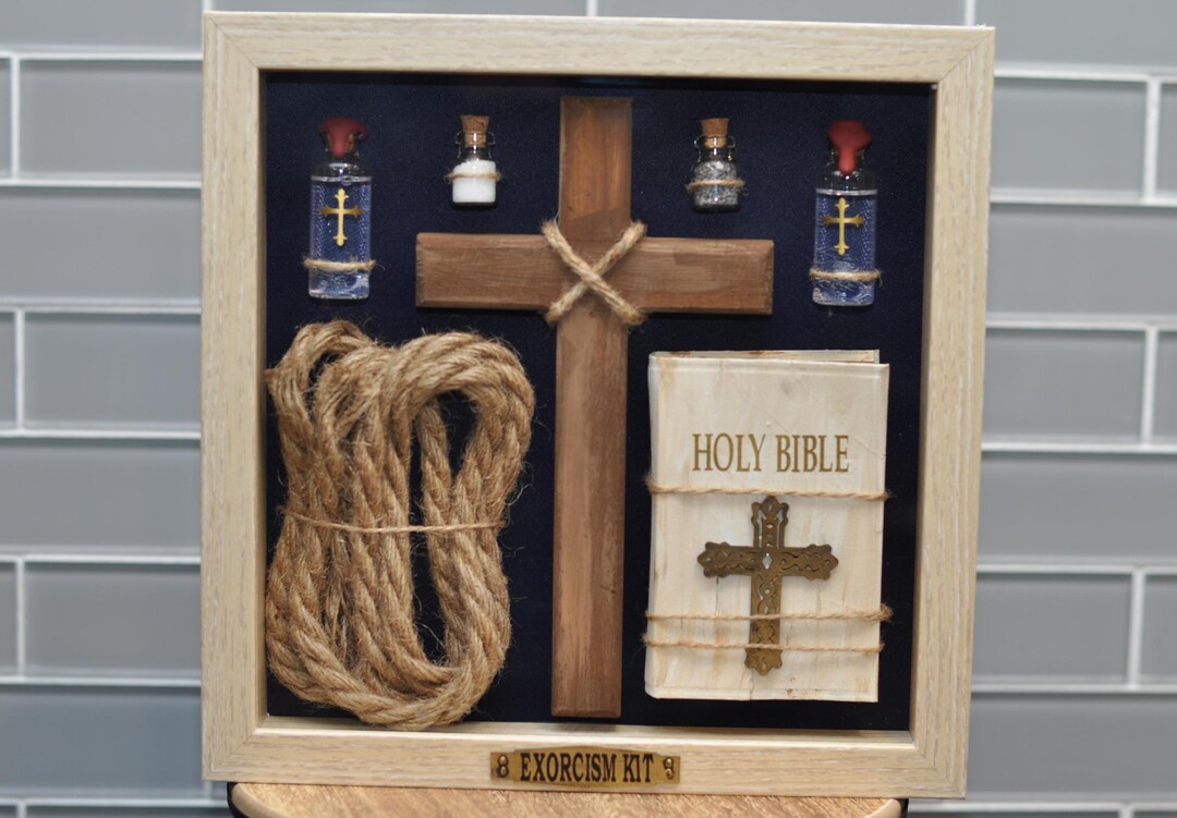 Vintage Exorcism Kit Shadow Box Tan Frame Dark Blue - Etsy