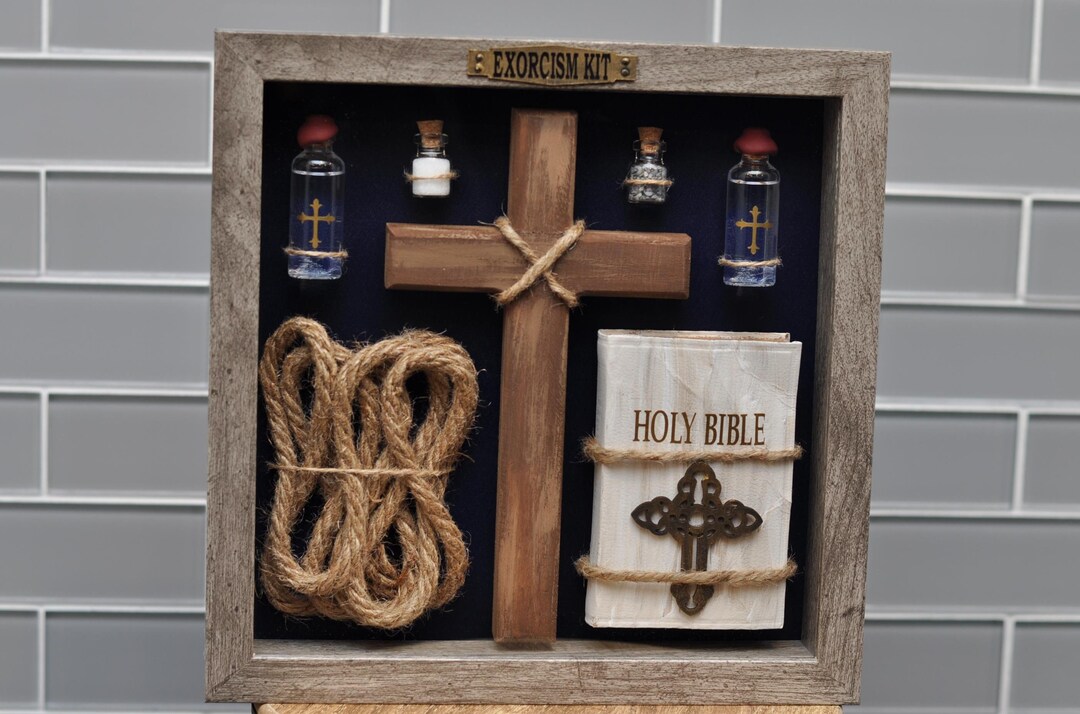 Vintage Exorcism Kit Shadow Box Grey Frame Dark Blue - Etsy