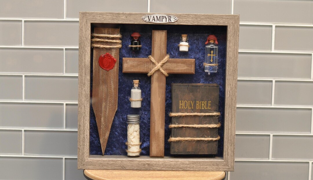 Vintage Vampire Hunting Kit Shadow Box Medium Crushed Velvet Blue - Etsy