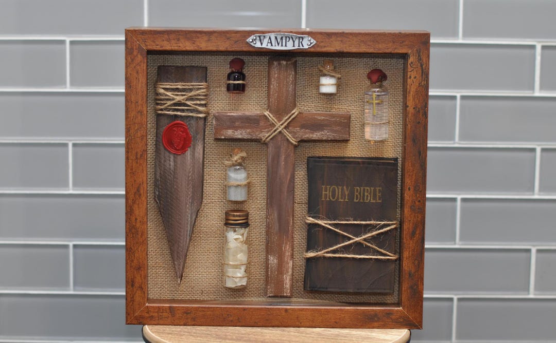 Vintage Vampire Hunting Kit Shadow Box Medium Burlap - Etsy