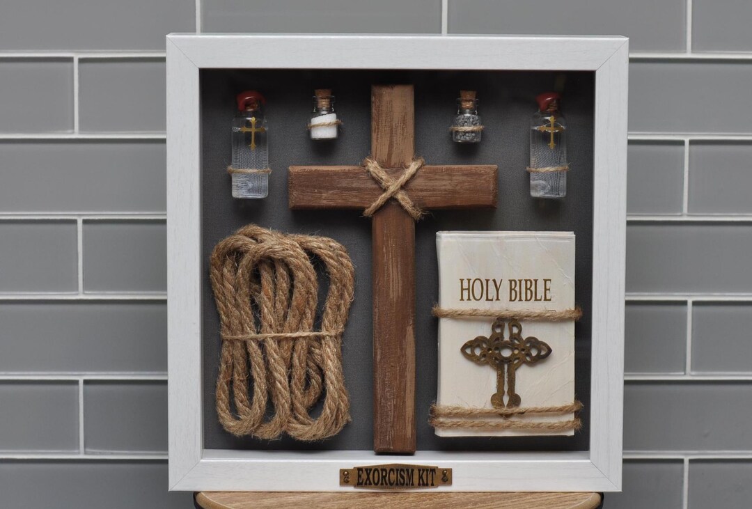 Vintage Exorcism Kit Shadow Box- White Frame- Grey - Etsy
