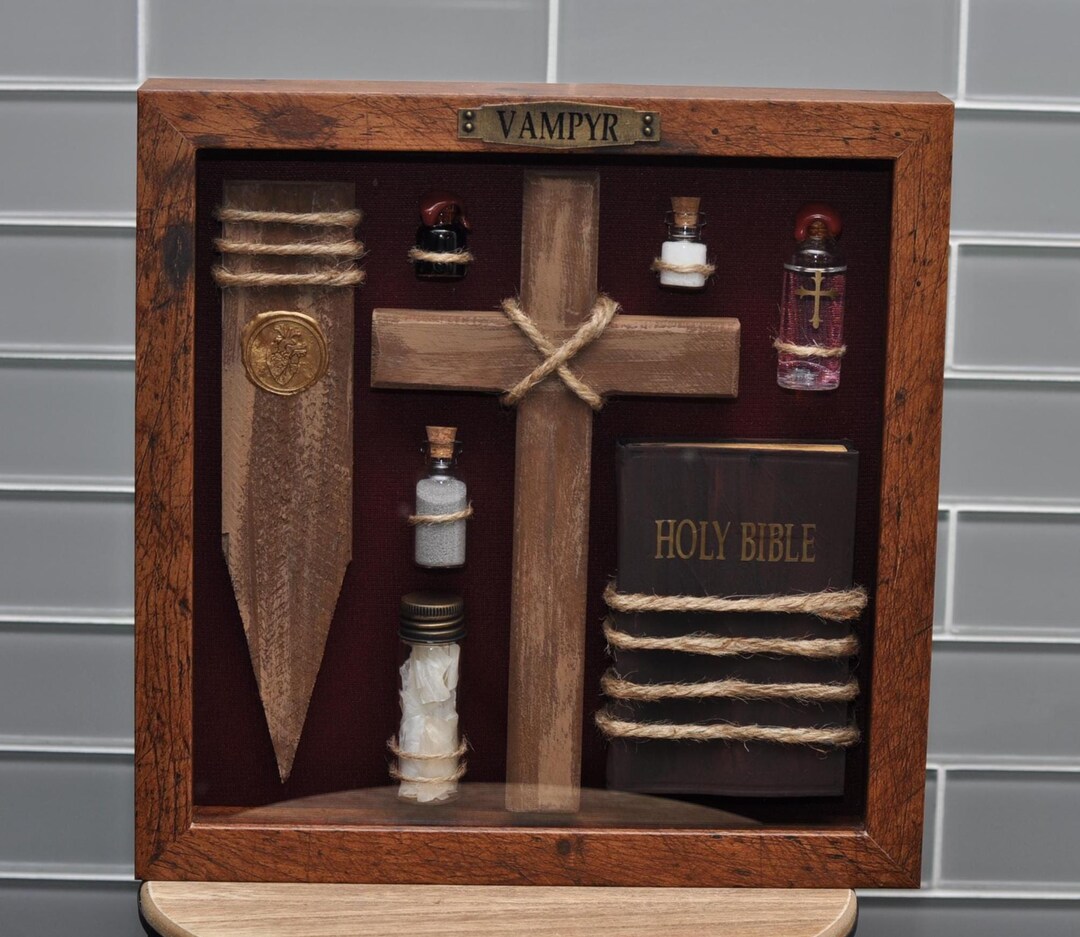 Vintage Vampire Hunting Kit Shadow Box Medium- Brown Frame- Maroon - Etsy