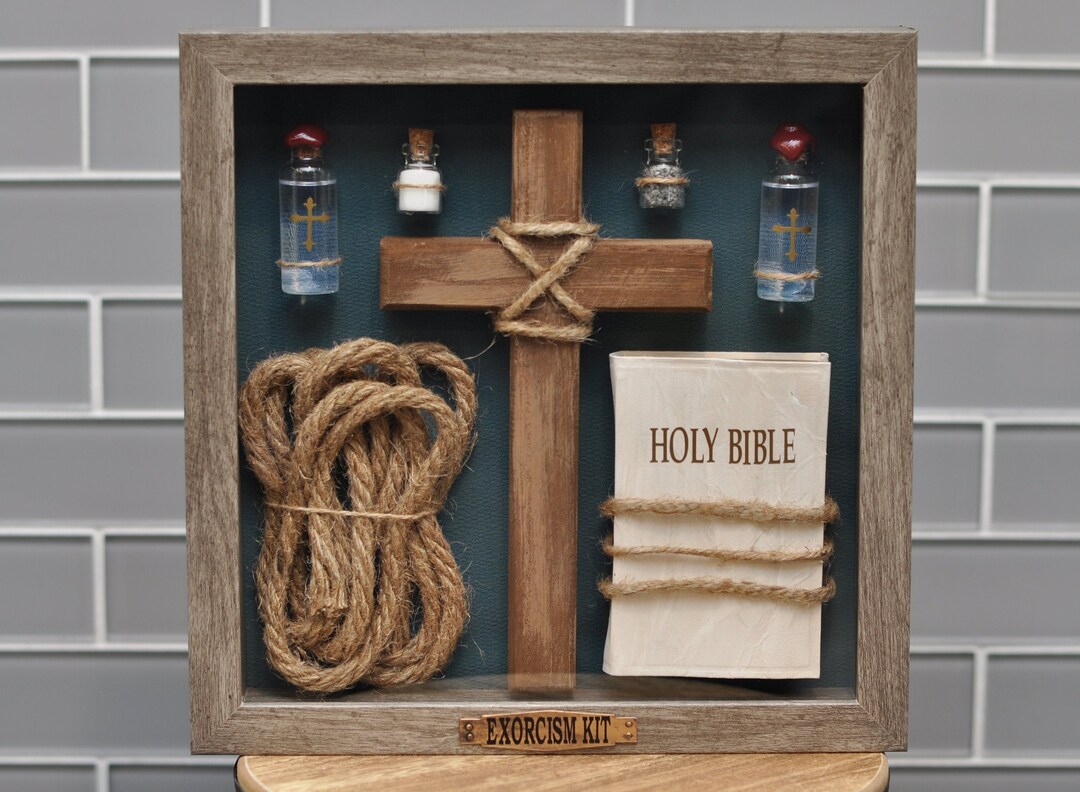 Vintage Exorcism Kit Shadow Box Grey Frame Turquoise - Etsy