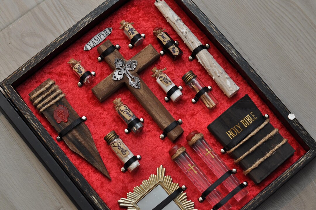 Vintage Vampire Hunting Kit Shadow Box Crushed Red Velvet - Etsy
