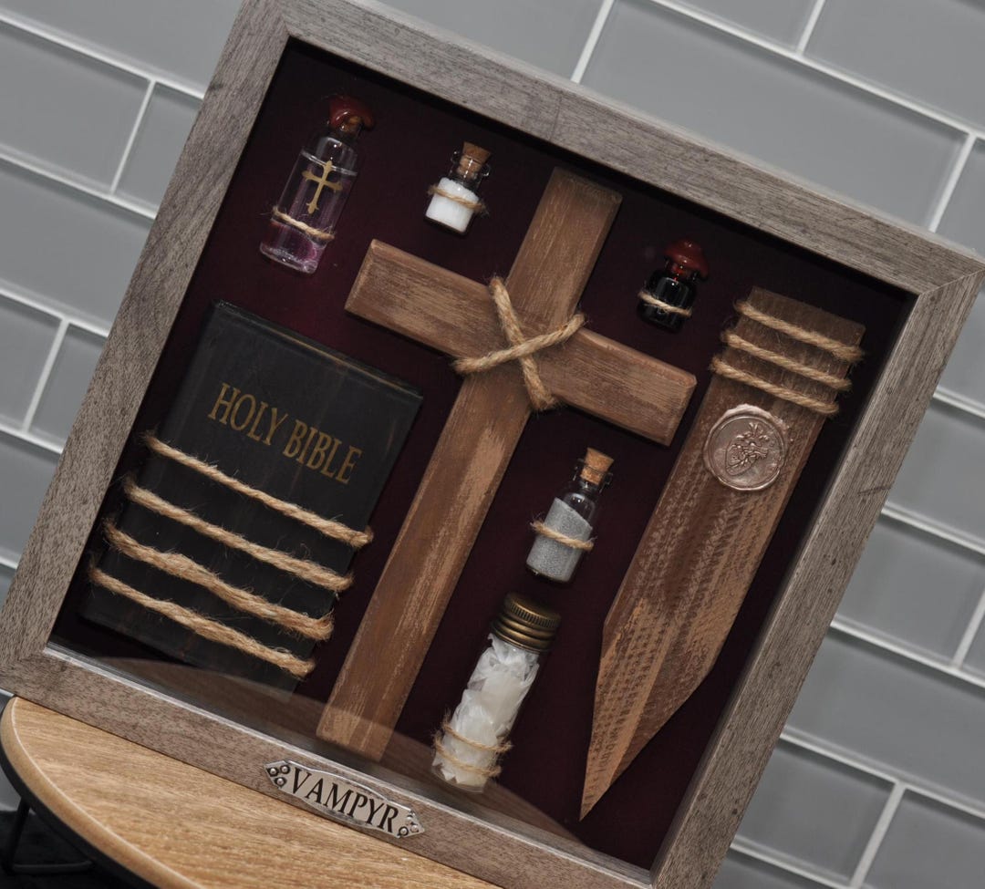 Vintage Vampire Hunting Kit Shadow Box Medium- Grey Frame- Maroon - Etsy
