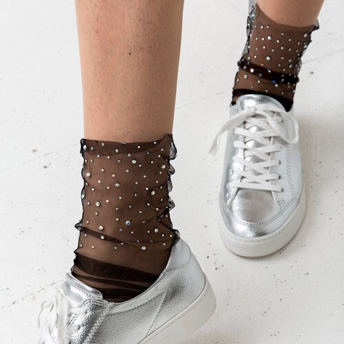 Black Transparent Tulle Socks Silver Jewels - Etsy