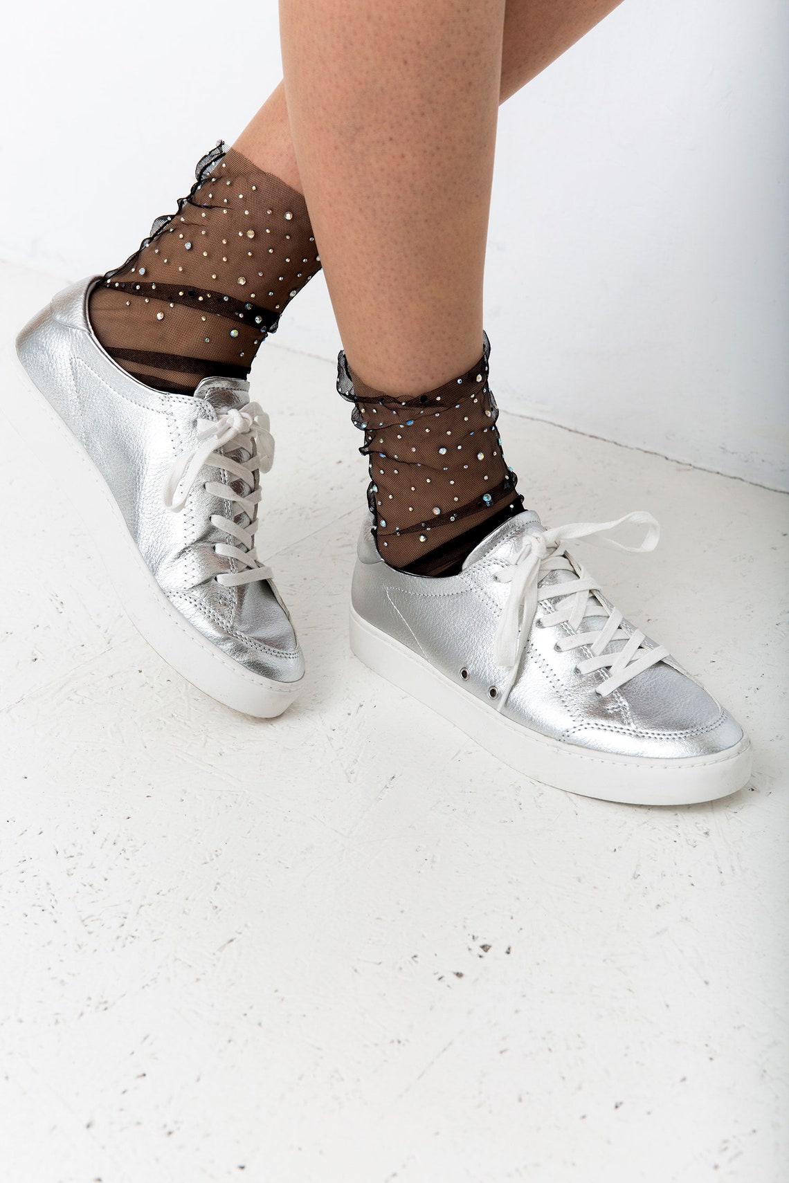 Black Transparent Tulle Socks Silver Jewels - Etsy